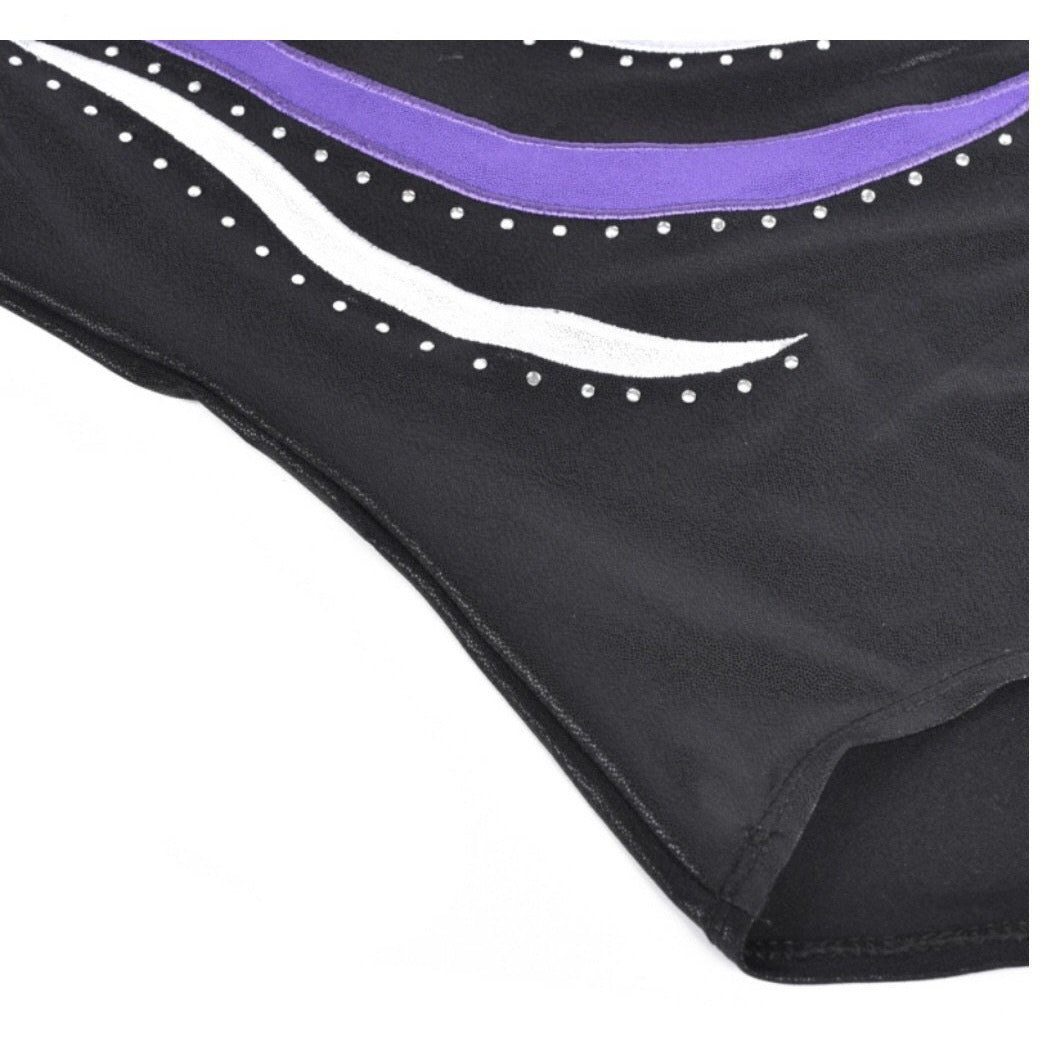 Purple Black Long Sleeved Leotard W Rhinestones Gym Girlz United